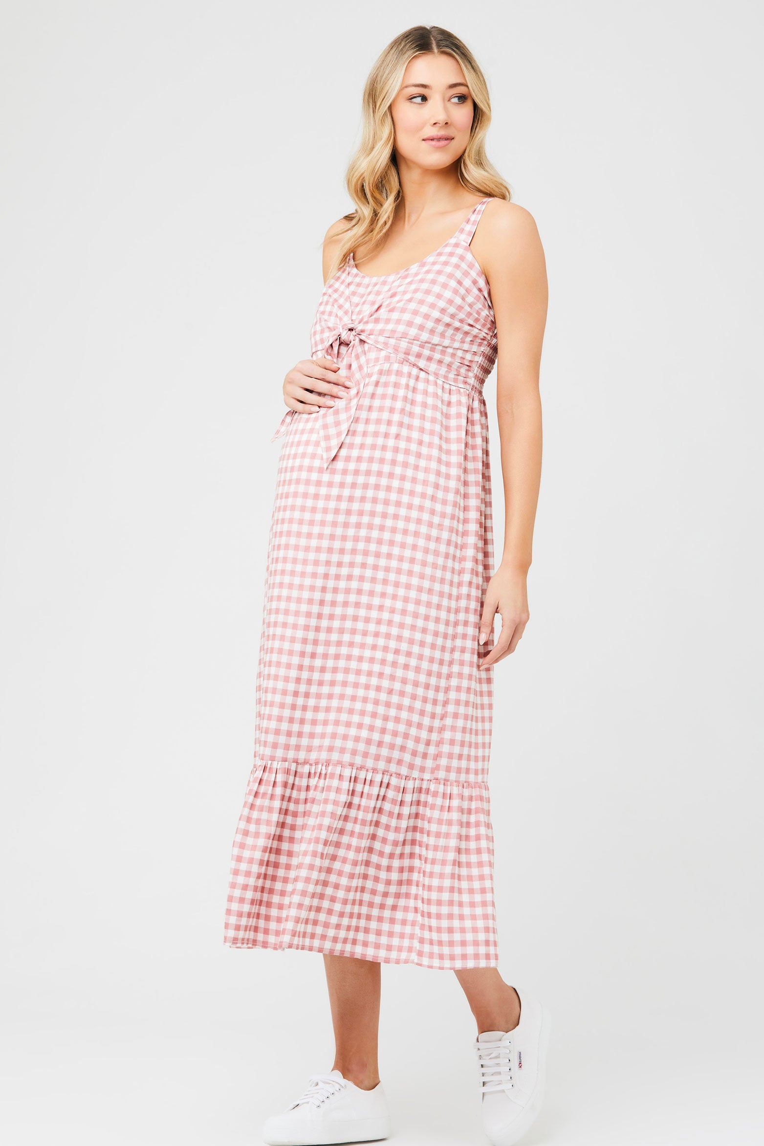 Gingham Maternity Nursing Dress Dusty Pink / White – Seven Women Maternity